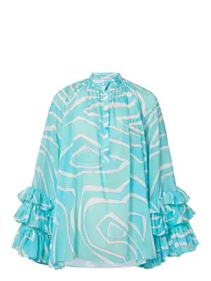 Emilio Pucci Marmo Ruffled Cotton Blouse - Blue