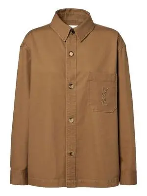 Saint Laurent Cassandre Cotton And Linen Overshirt - Brown