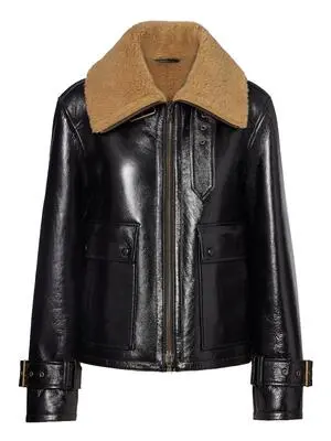 Veronica Beard Danika Shearling-Lined Leather Jacket Black