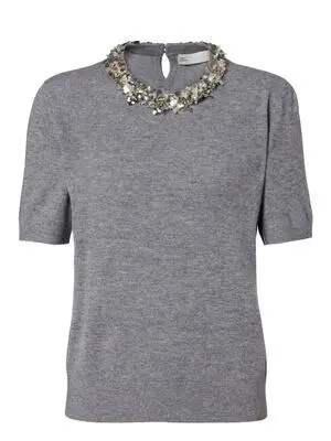 Tory Burch Embellished Wool And Cashmere Top - Grey