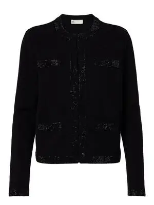 Tory Burch Embellished Wool-blend Cardigan - Black