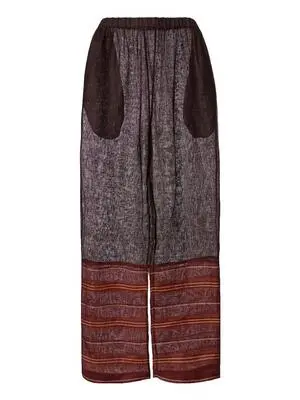 Tory Burch Striped Cropped Linen Pants - Brown