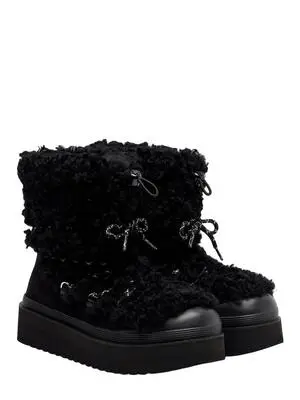 Tory Burch Mellow Shearling And Suede Lace-up Boots - Black