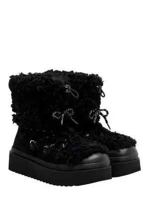 Tory Burch Shearling And Suede Lace-up Boots - Black