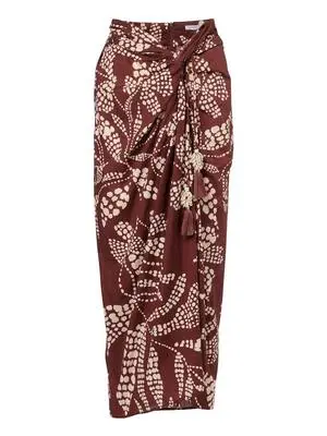 Poupette St Barth Uma Printed Cotton Midi Skirt - Brown