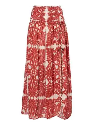 Poupette St Barth Carla Printed Cotton Maxi Skirt - Red
