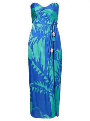 Poupette St Barth Collina Printed Strapless Midi Dress - Blue
