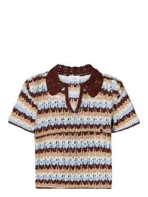 Anna Kosturova Crochet Striped Cotton Polo Shirt - Multicoloured