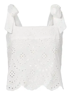 Poupette St Barth Noa Broderie Anglaise Cotton Top - White