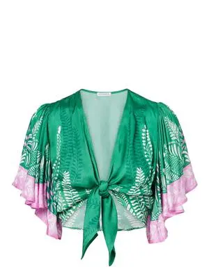 Poupette St Barth Rose Satin Crop Top - Green