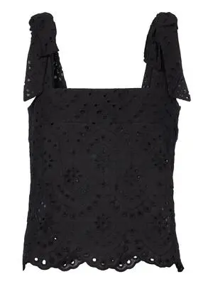 Poupette St Barth Noa Broderie Anglaise Cotton Top - Black