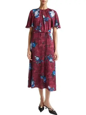 Erdem Abstract Rose Print Satin Midi Dress - Abstract Rose Mulberry Red