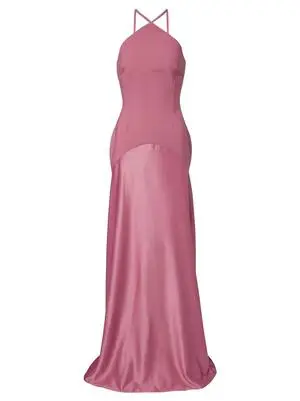 Solace London Florie Satin-trimmed Halterneck Gown - Pink