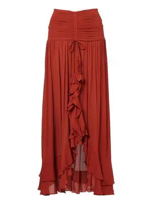 Poupette St Barth Neree Asymmetrical Maxi Skirt In Rust - Red