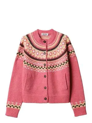 Miu Miu Wool Jacquard Knit Cardigan - Pink