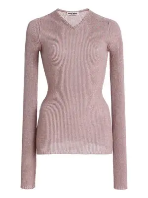 MIU MIU Metallic-Knit V-Neck Top