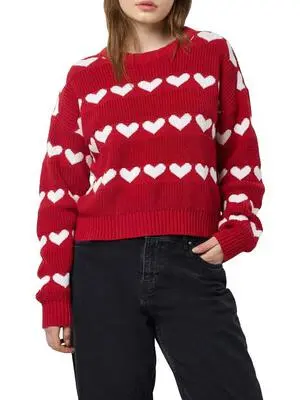 NOISY MAY Heart Sweater - Racing Red Detailbi