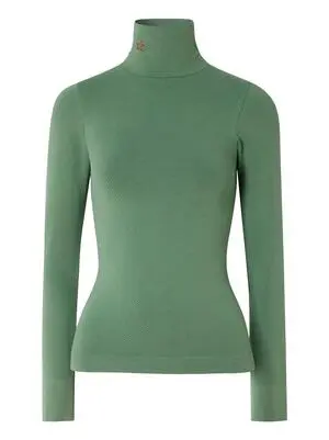 Perfect Moment Ribbed Thermal Modal-blend Turtleneck Top - Green