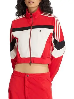 Adidas Fleece Crop Track Jacket - Scarlet/off White/black