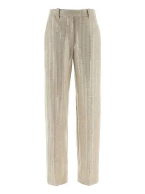 Brunello Cucinelli Herringbone Wool-cashmere Palazzo Pants - Beige