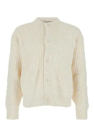 COOR Crewneck Cardigan With Ribbed Trims - White