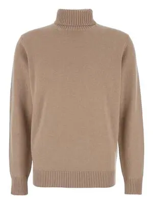 KANGRA Turtleneck Wool Sweater With Ribbed Trims - Beige