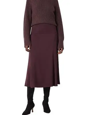 Whistles Midi Satin Bias Skirt - Burgundy