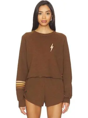 Aviator Nation Bolt Rugby Stitch Cropped Crew Sweatshirt - Chocolate & Espresso