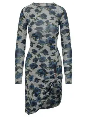 Coperni Floral Print Dress With Buckle Detail - Blue