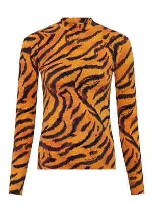 MARINE SERRE Tiger Print Long Sleeve Turtleneck Top - Orange