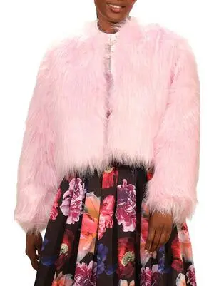 ISAAC MIZRAHI NEW YORK Crop Faux Fur Coat - Orchid Pink