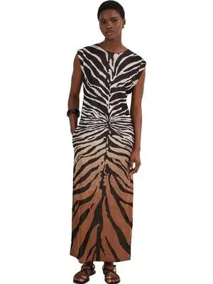 Karen Millen Jacquard Zebra Print Slinky Maxi Dress - Brown