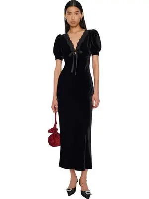 REFORMATION Camille Velvet Midi Dress - Black