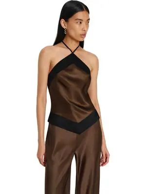 REFORMATION Jillian Silk Halter Top - Brown