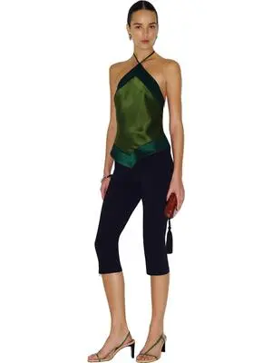 REFORMATION Reformation Jillian Silk Halter Top Green