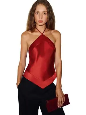 REFORMATION Reformation Jillian Silk Halter Top Red