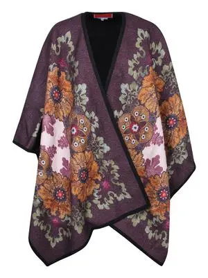 La DoubleJ Wool Floral Print Poncho - Brown