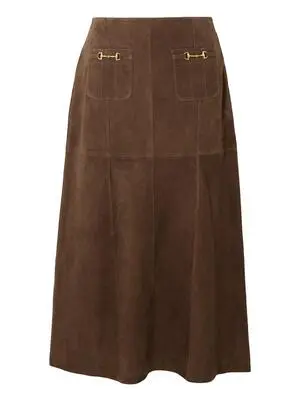 Rixo Edwina Embellished Suede Midi Skirt - Brown