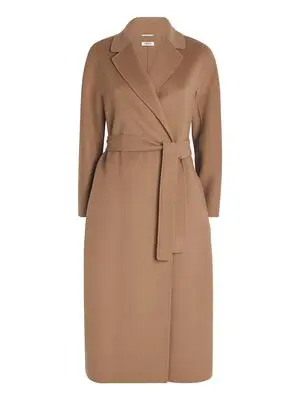 Max Mara Virgin Wool Midi Wrap Coat - Beige