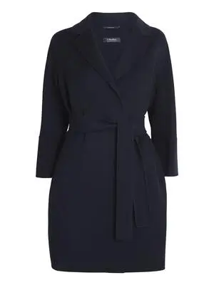 Max Mara Virgin Wool Short Wrap Coat - Blue