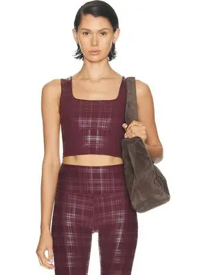 Beyond Yoga Beyond The Studio High Cropped Tank Top - Plaid Foil Burgundy