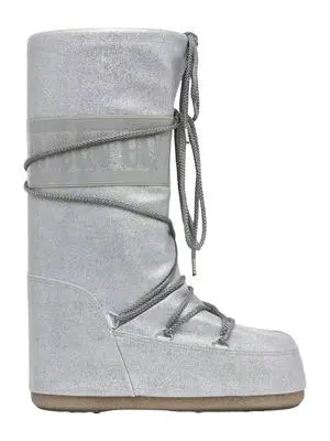 Moon Boot Icon Glitter Lace-up Boots - Silver