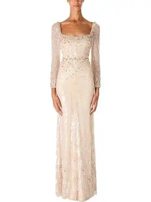 Jenny Packham Sequin-embellished Maxi Gown - Almond