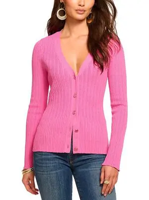 Ramy Brook Lorenza V-neck Cardigan Sweater - Pink Garnet