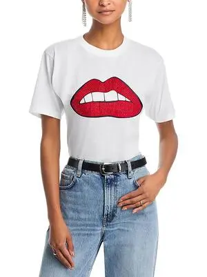 Aqua Embellished Lips T-Shirt White