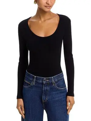 L'Agence Scarlet Long Sleeve Scoop Neck Tee - Black