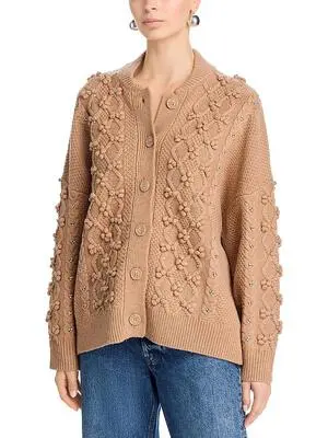 Essentiel Antwerp Cable Knit Cardigan With Embellishments - Sad Beige