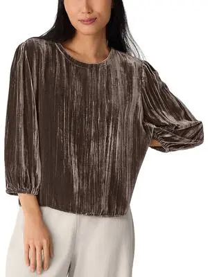 Eileen Fisher Crushed Velvet Bubble Sleeve Top - Rye