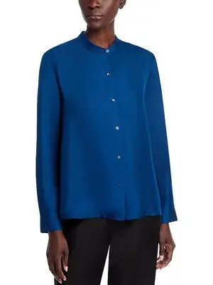 Eileen Fisher Silk Twill Mandarin Collar Top - Atlantis
