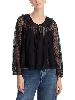 The Great. Kepsake Lace Collared Top - Black